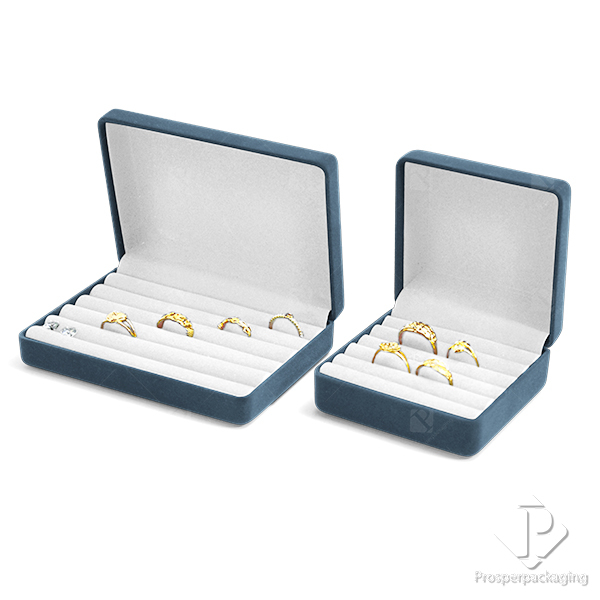 Gray Blue Velvet Ring Box Holds Multiple Pairs Of Rings And Earrings ...