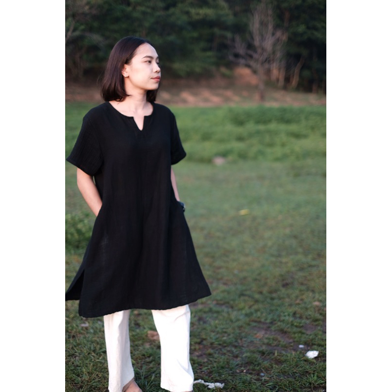 Sunshine top 2 Layers Salu Fabric Long Shirt Semi-Dressed | Shopee Malaysia