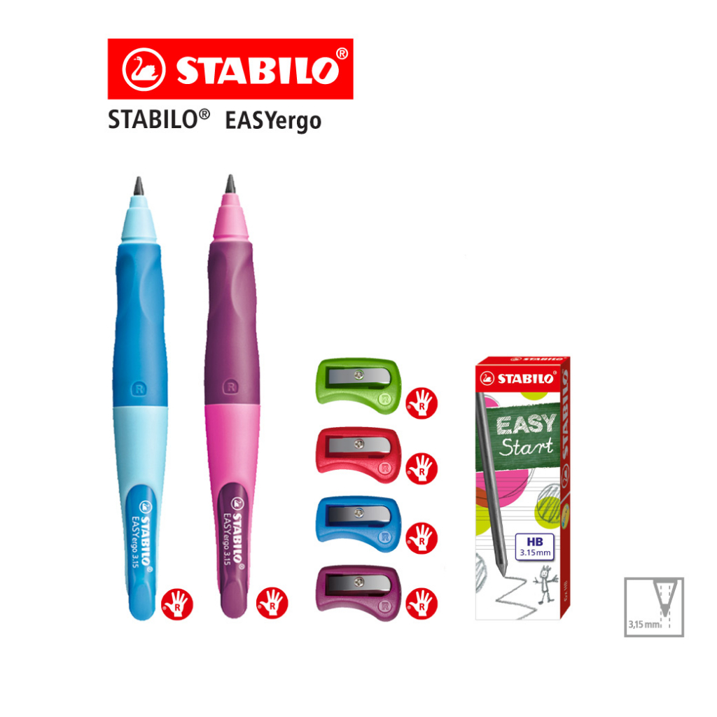 STABILO (SET 3 Pcs) EASYergo 3.15 + Sharpener Mechanical Pencil + Right ...