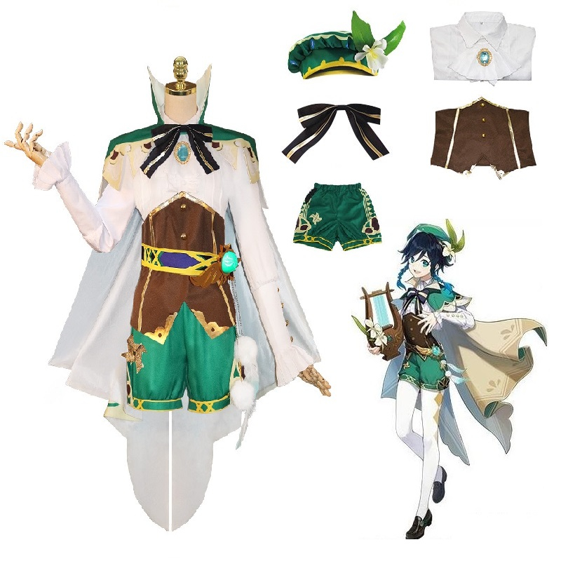 Genshin Impact Venti Cosplay Wenti Full Set Game Suit Girl Uniform XS ...