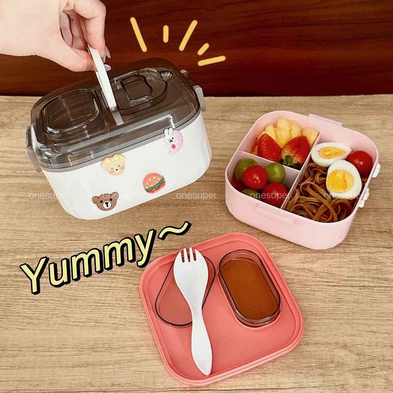 (Diy Free Sticker 2D+3D) Lunch Box 2 Layers Microwave Rice With Cutlery ...