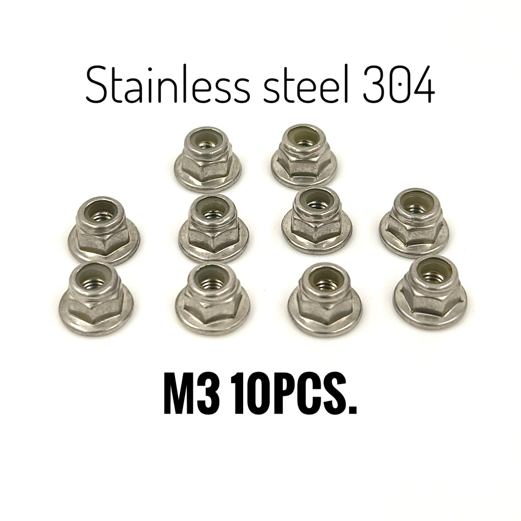 M3 Stainless steel nylon lock hex flange nuts Nut 304 M3 10 pcs ...