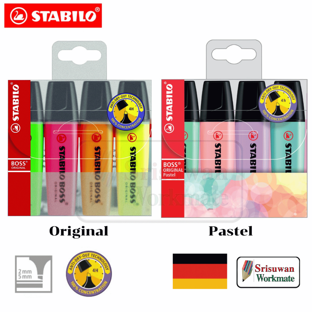 STABILO Boss 4 Color Set Pastel/Neon Highlighter Pen Highlight Germany ...