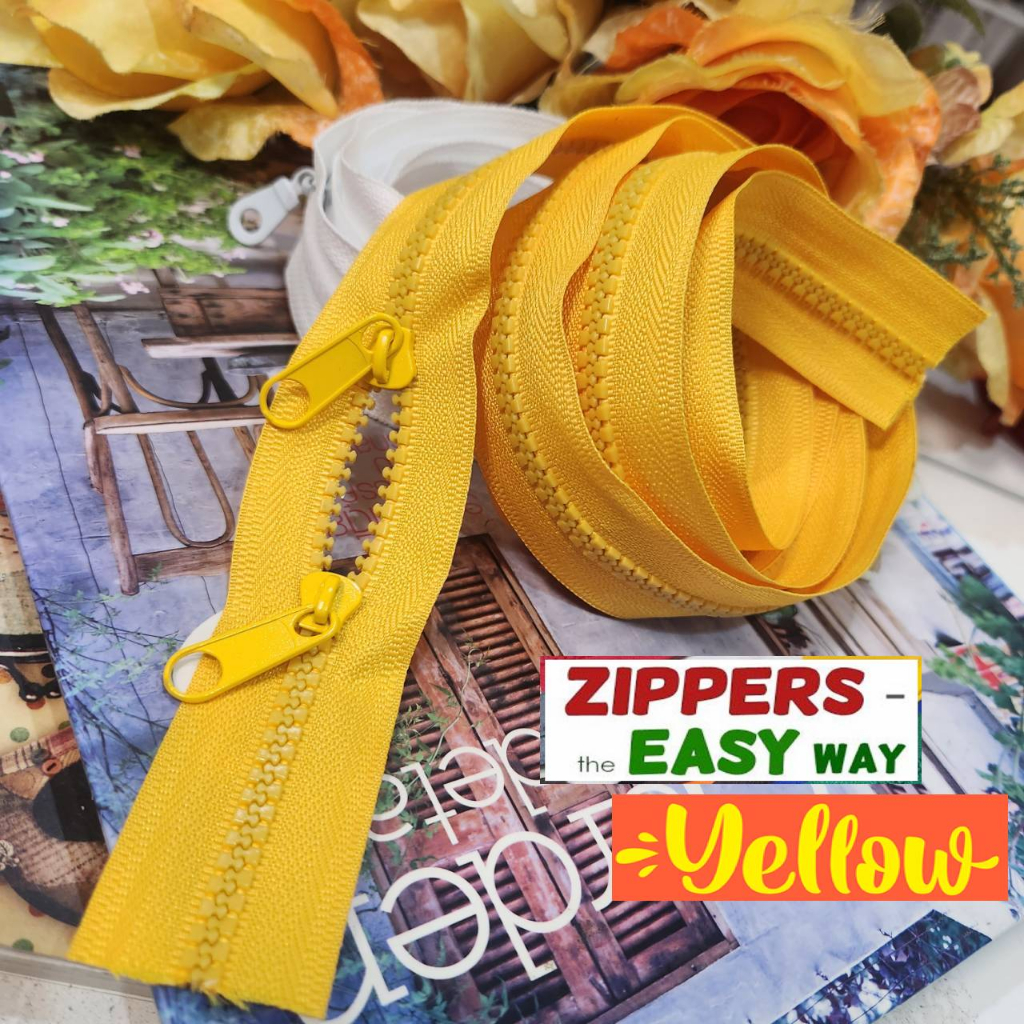 5 Zip Yellow Bone Zipper Double-Headed Cut-Off Teeth Nylon Plastic ...