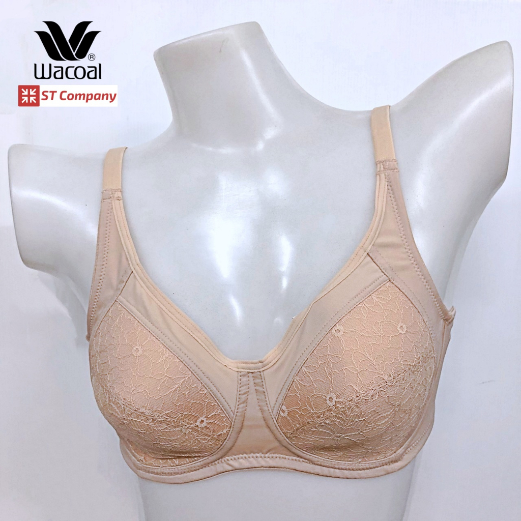 Wacoal Basic Bra Beige (BE) No Wire Wireless Full Cup Storage 2 Hooks Bubble Thin Underwear ...