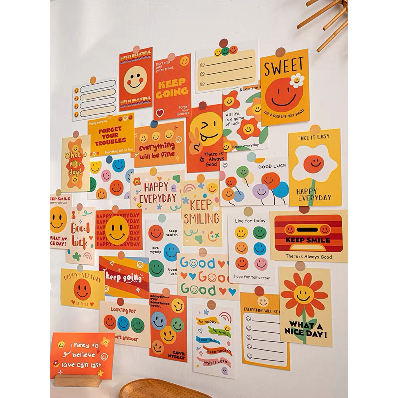 (Set Of 30 Sheets) Smile Postcard Smiley Face Room Decoration ...