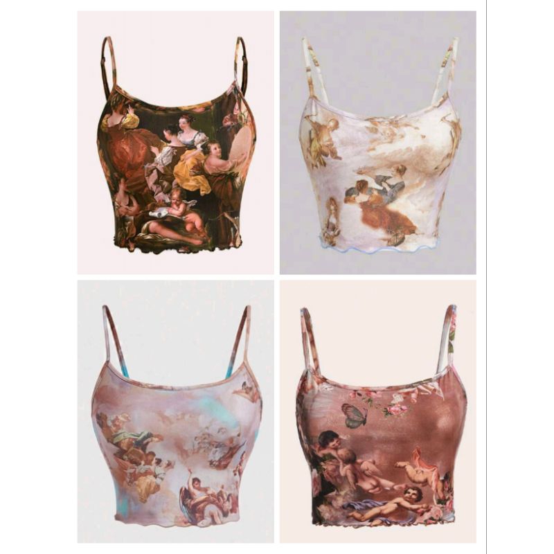 Urgent From Thailand One-Piece Crop Top Strapable Vintage Pattern Angel ...