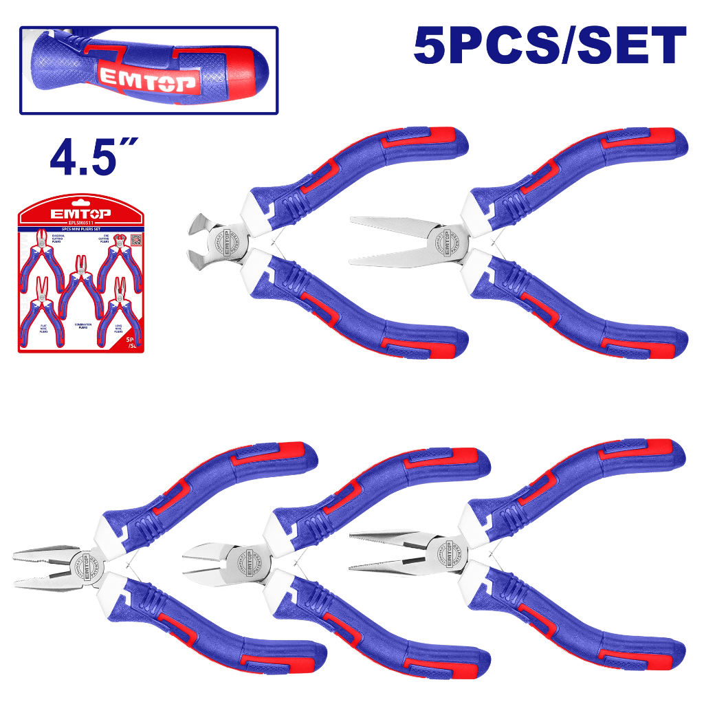 EMTOP Pliers Combination Set 4.5 ''5 Types Model EPLSM0511 | Shopee ...