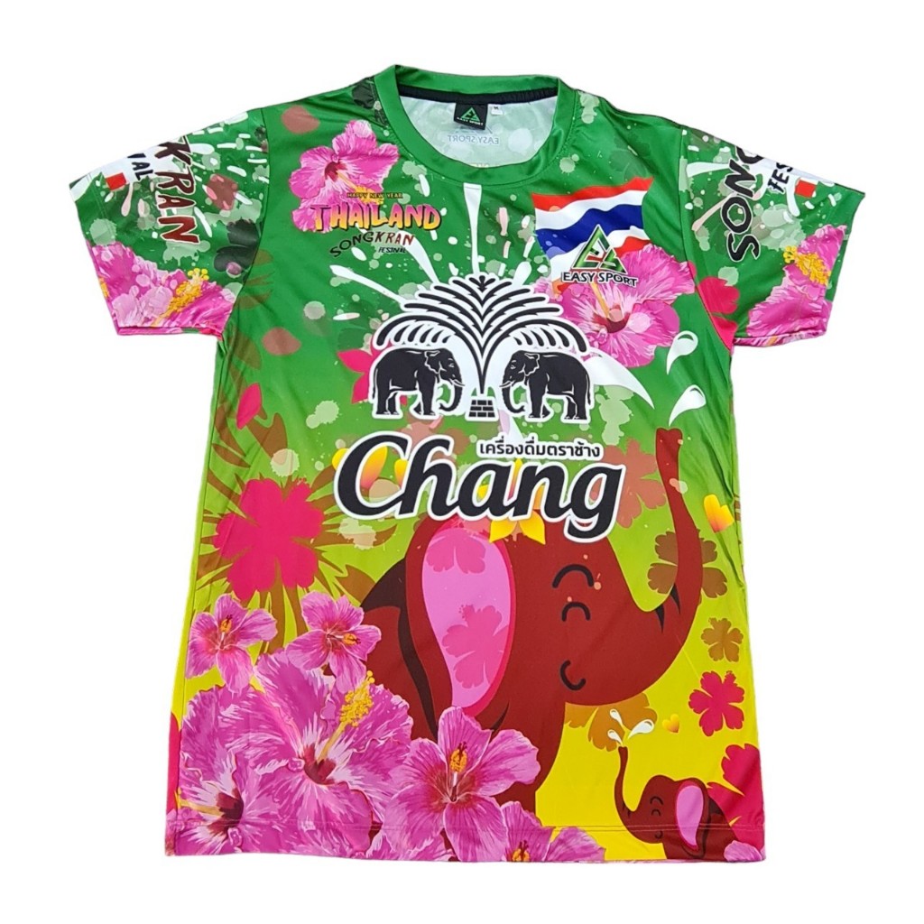 Songkran Shirt, Elephant, Hibiscus Flower, High-quality Ultra-fine ...