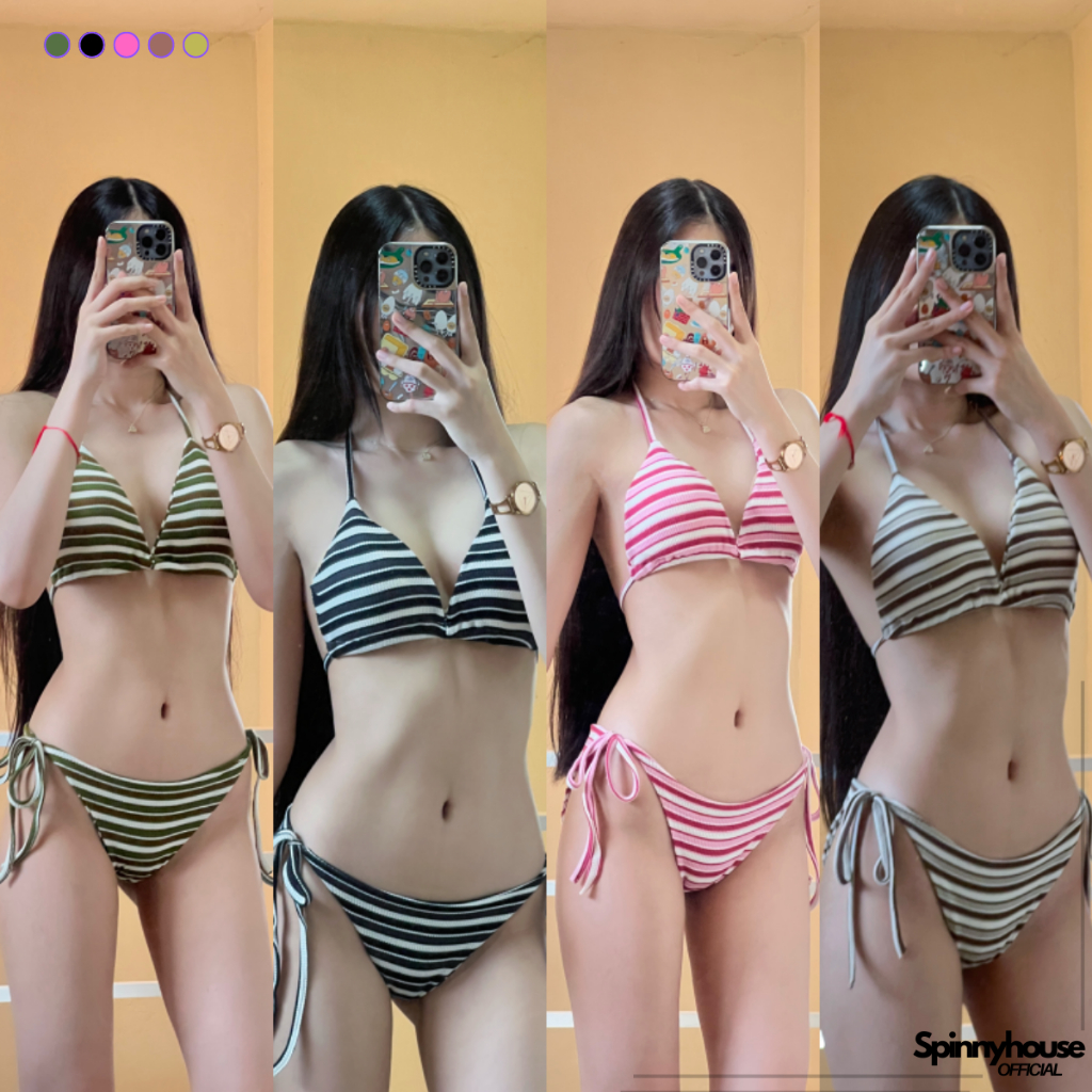 SpinnyHouse 2-Piece Bikini Swimsuit Woven Stretch Fabric With Alternating Colors The Stretches ...