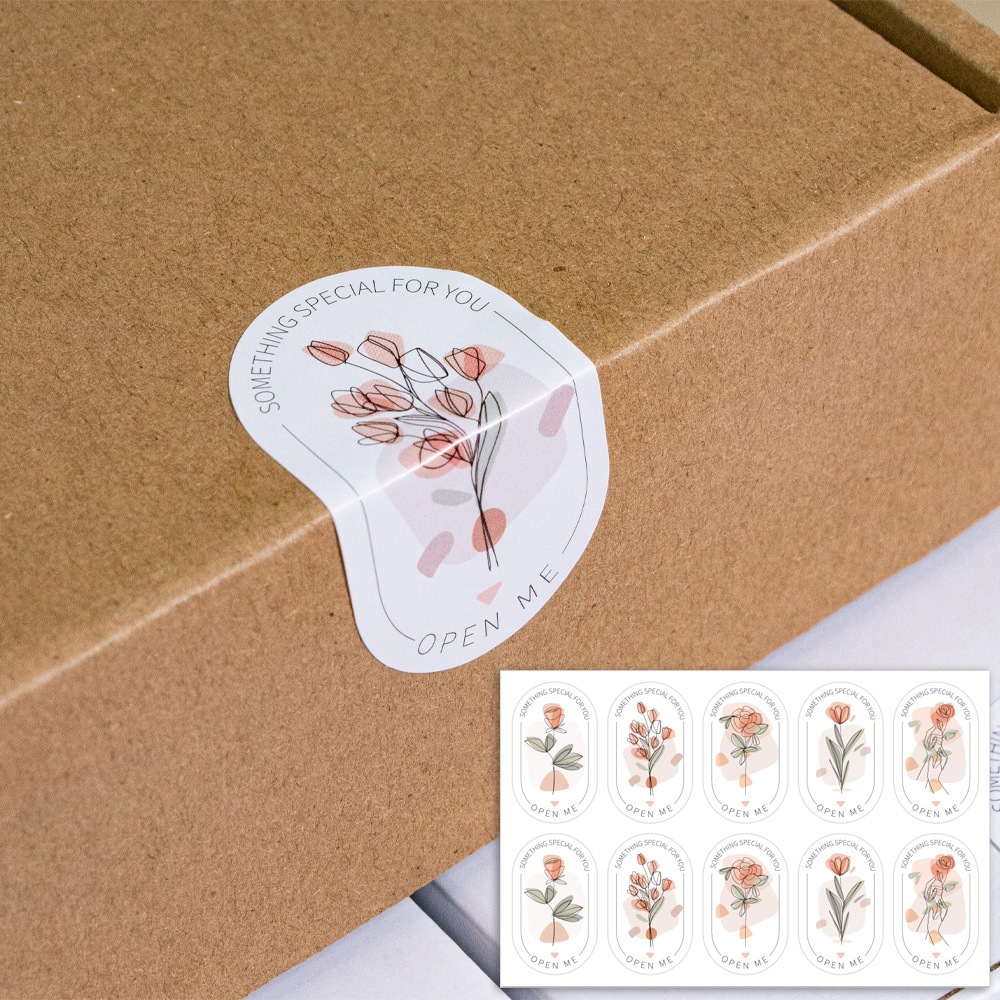 Flower Pattern Square Sticker Gift Box Sealing Self-Adhesive Packaging ...