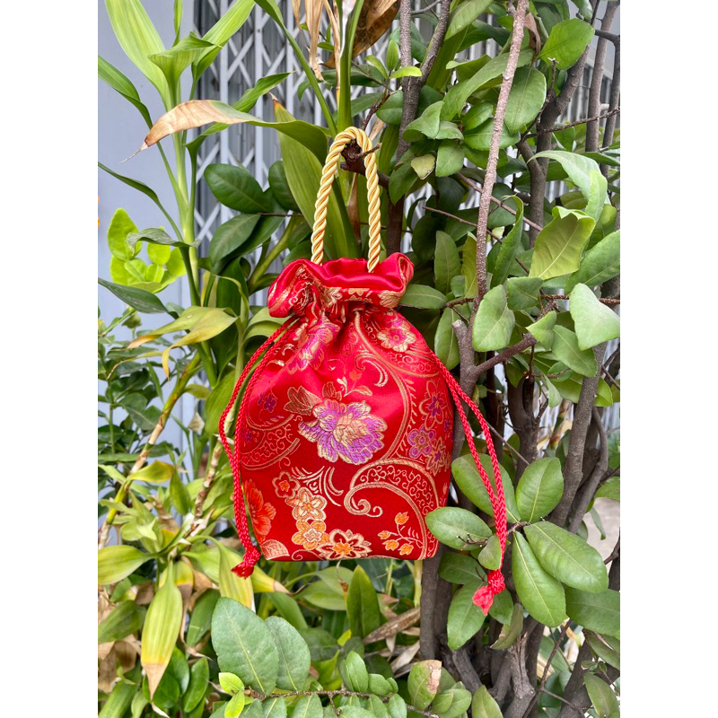 Red Orange Bag Handbag Shape Golden Rope Chinese Auspicious Color Silk ...