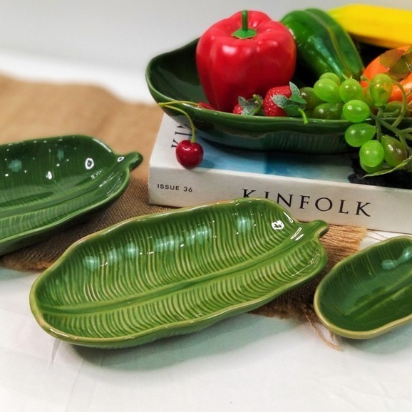 Ceramic Plate Banana Leaf Pattern Beautiful Long Cradle There Are 5 ...
