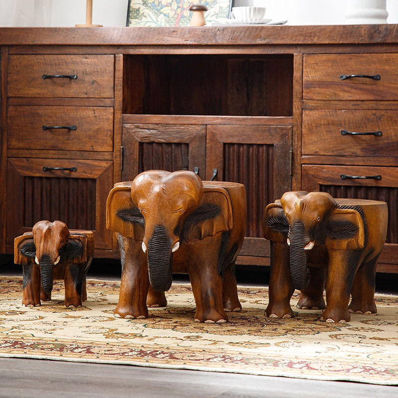 Thai Elephant Stool Solid Wood Home Harbor Changing Flower Rack Pelvic ...