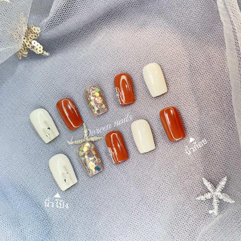 Finished Fake Nails Real Gel 1 Red Sugar With Shiny Glitter (Use The ...