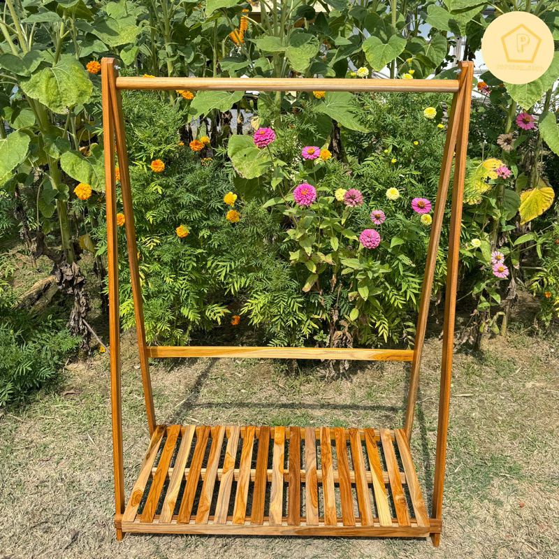 Clothes Rail Foldable Cloth Teak Wood Work (Glossy) | Shopee Malaysia