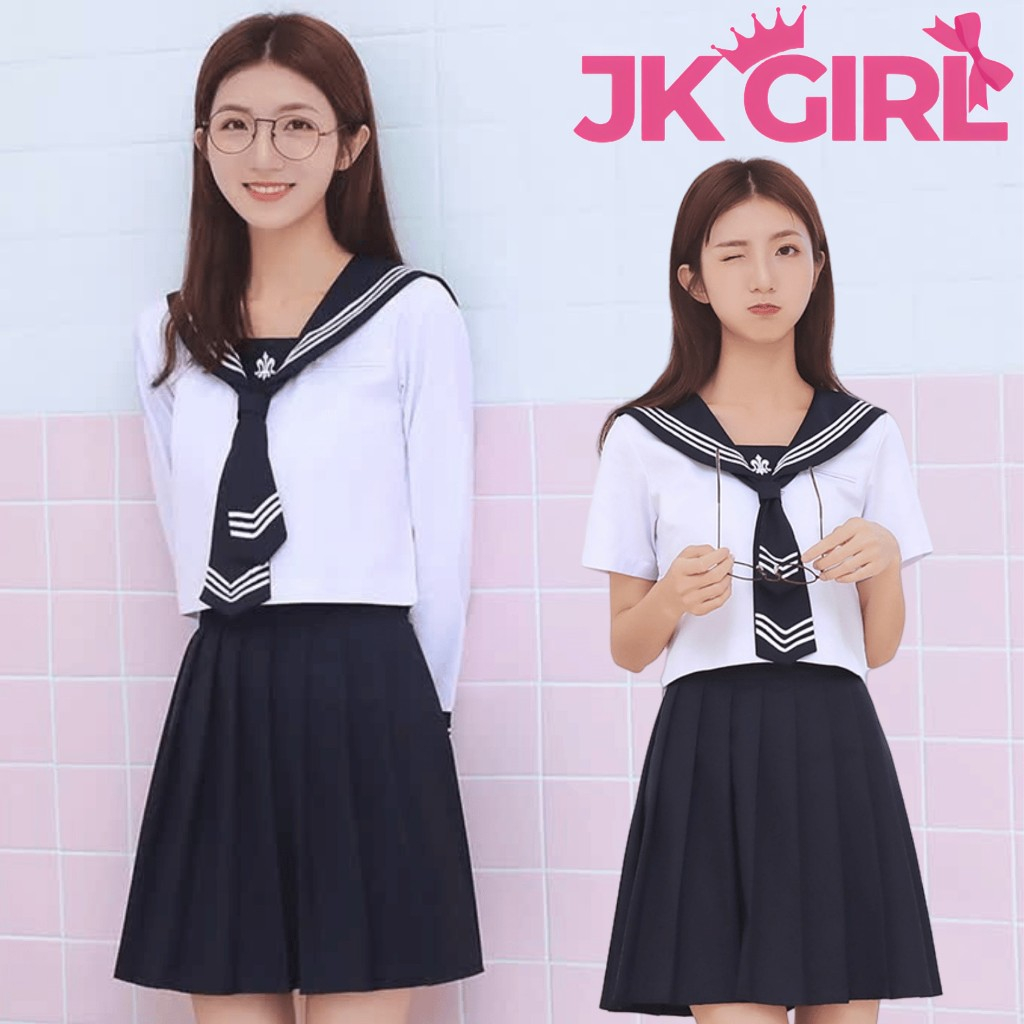 JK Girl Japanese School Uniform White Shirt Waist Striped Pleated Skirt JK-009 | Shopee Malaysia