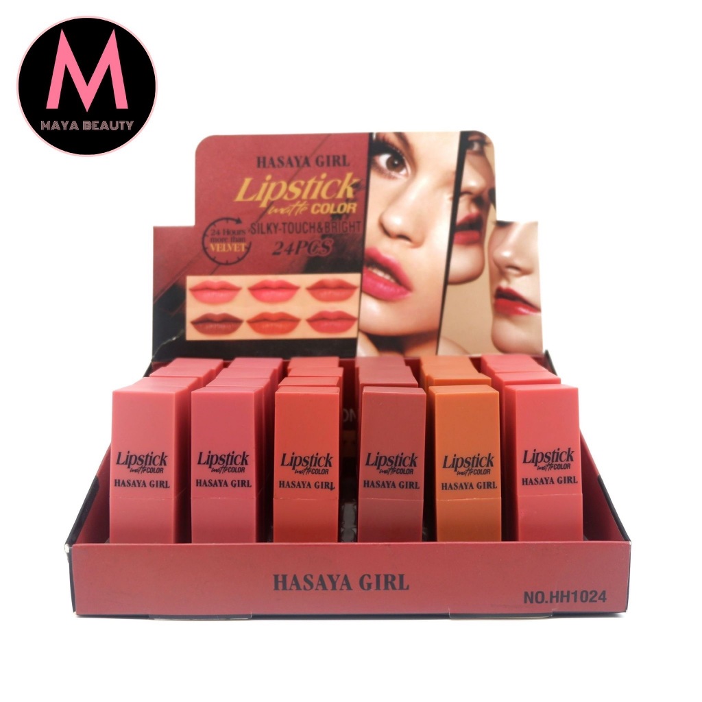 (24 Bars) HASAYA GIRL Silky Matte Lipstick Colors Satin Beautiful Color ...