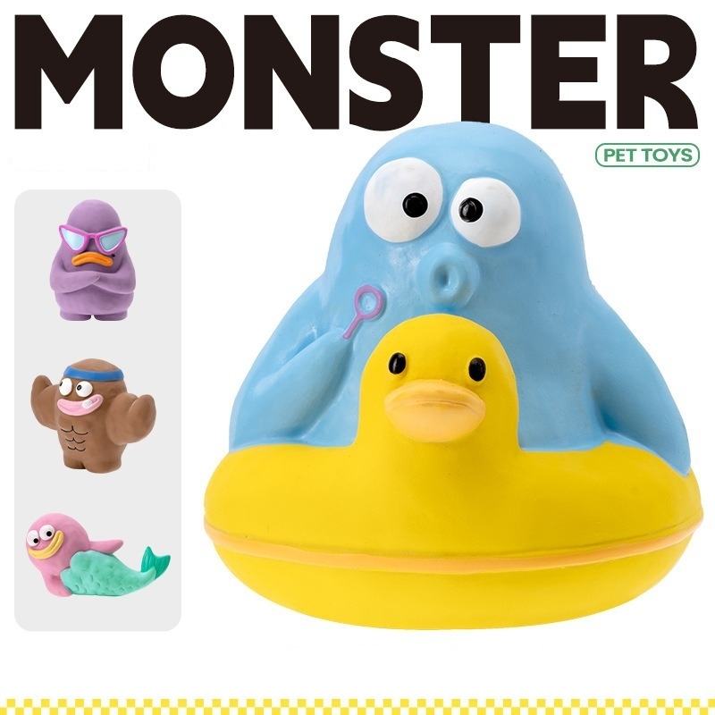 Q-monster ชุด 4 สหาย ตุ๊กตายาง บีบ/กัด มีเสียง ทําจากยางพารา ของเล่น ...