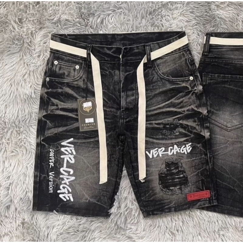 Ver New Embroidered Black Shorts Jeans Very Cool And Free Rope