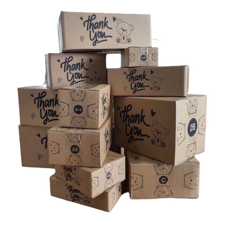 (100 Pieces) Thank you Parcel Box Printed With Cute Little Bear Pattern ...