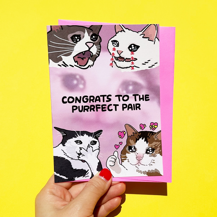 Congrats to purrfect pair card Congratulation wedding engagement | funny cat tie the knot ...