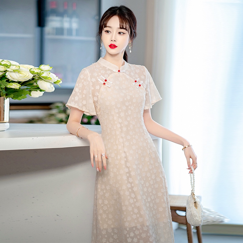 Korean Chiffon Cheongsam Dress Built-In Texture AA4231 | Shopee Malaysia