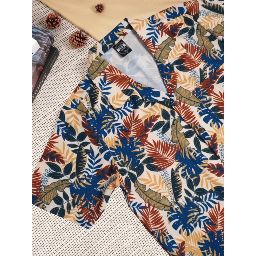 Hawaiian Shirt Italian Silk Leaf Pattern Summer Songkran Code C166 ...