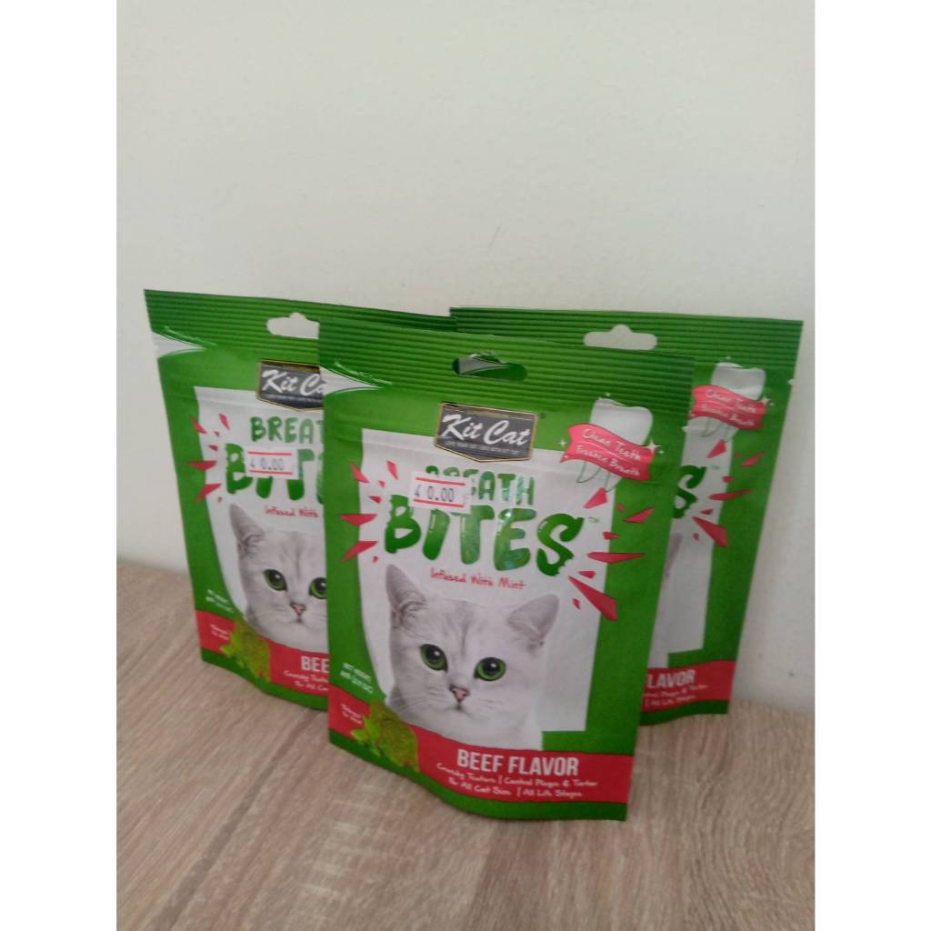Kit cat Breath Bites Beef flavor 60g Tooth Scrub Green Sachet-Meat ...