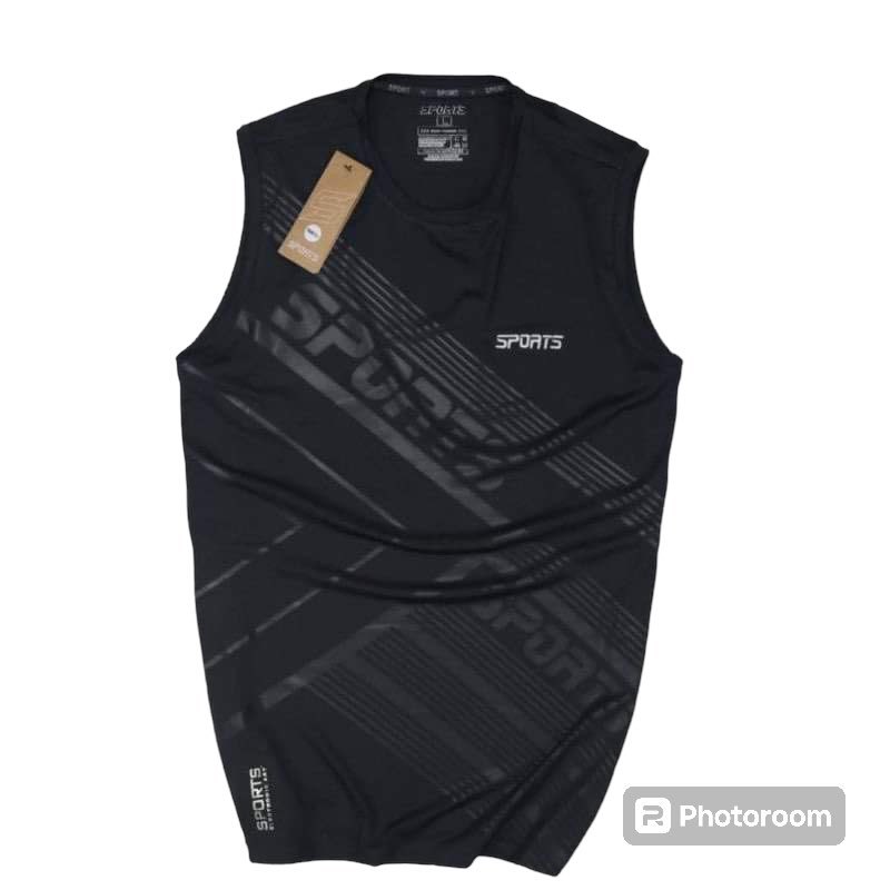 Black Tone Sleeveless Sport Vest (Cool Fabric) Airism Cool Fabric ...
