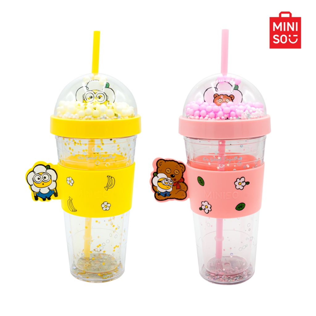 MINISO Tall Glass With Straw Daisy Minions Collection (420mL) | Shopee ...