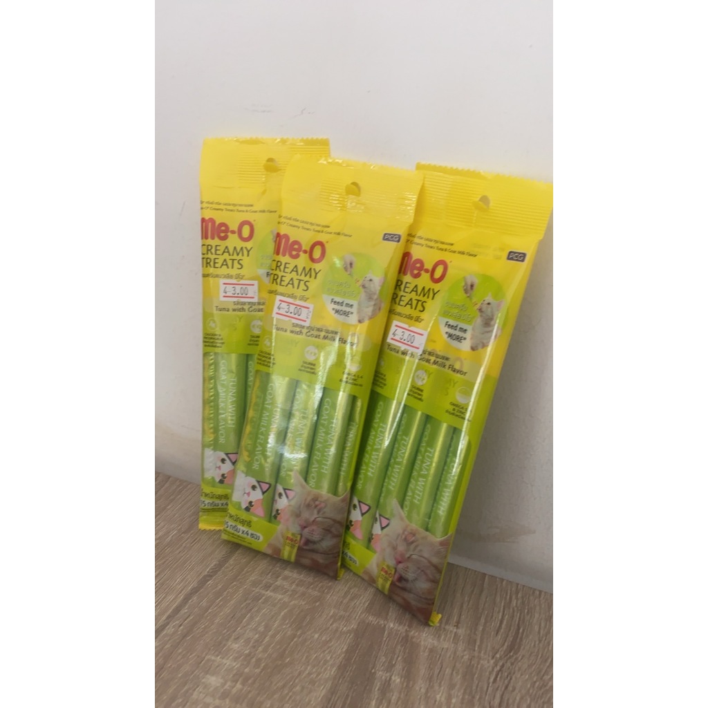 Me-O Creamy Treat Cat Snack Lick Tuna Goat Milk Flavor 15g 4 Sachets ...