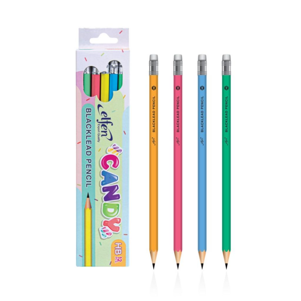 Elfen HB Wooden Pencil Black Eraser Head Candy Model Box Of 12 (1 Box ...