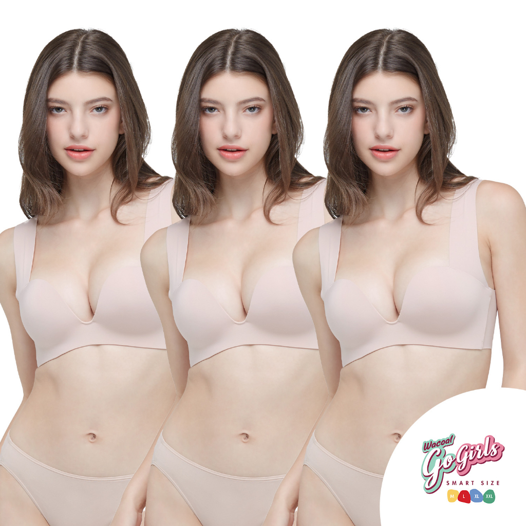 Wacoal Smart Size Go Girls Wireless Bra Ml XL set 3 Pieces Model WB3Y27 Assorted Colors | Shopee ...