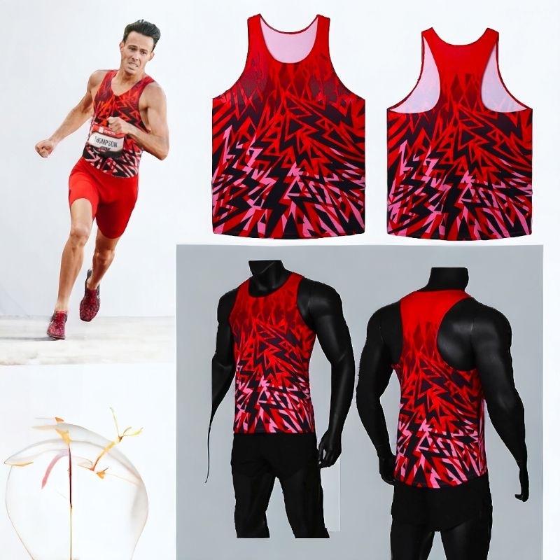 Elite Men's Running Shirt Red Lightning Pattern (Like To Wear Fit ...