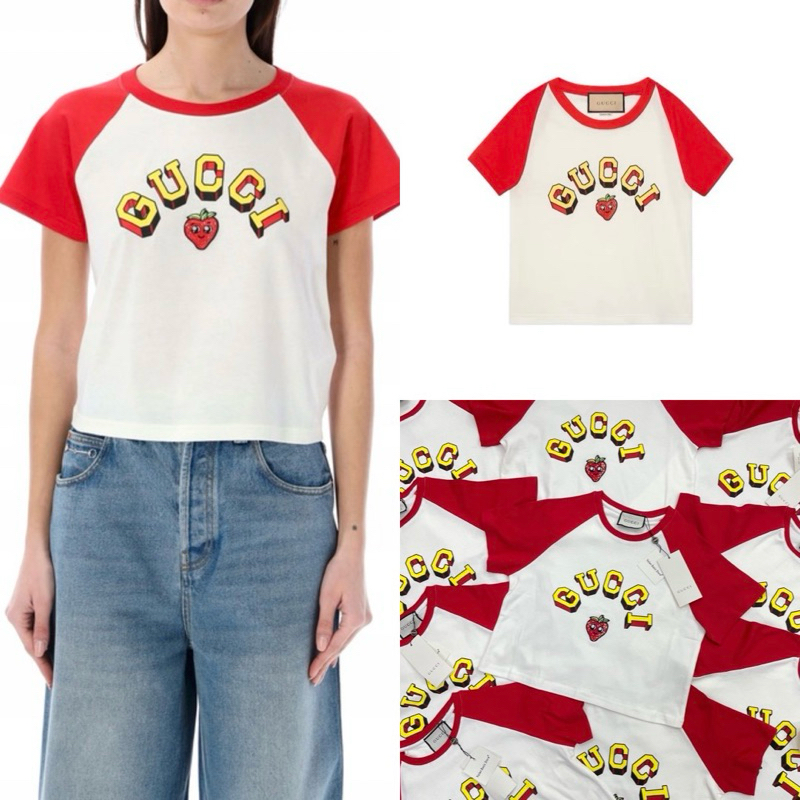 GC tee Round Neck T-Shirt With Crop Top Detailing Brand Logo Screen The ...