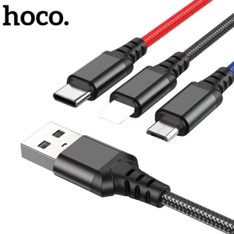 1 hoco X76 Charging Cable 3in1 2A 1M For Micro/Type-C Easy To Use Fast High Quality Nylon ...