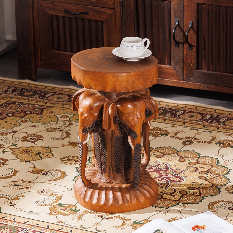 Home Dwarf Stool Creative Elephant Shape Chair Shoe Changing Wooden ...