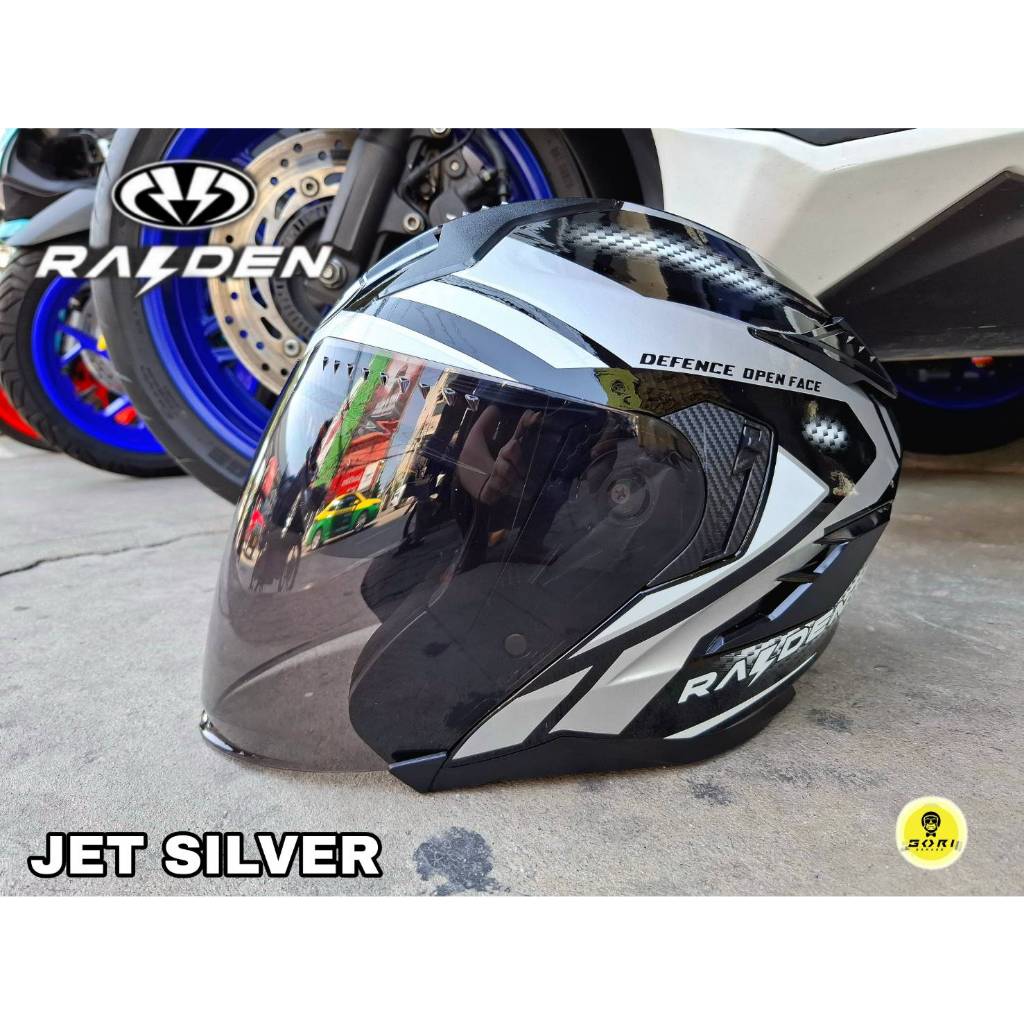 RAIDEN Helmet DEFENCE OPEN FACE JET SILVER (GLOSSY) | Shopee Malaysia