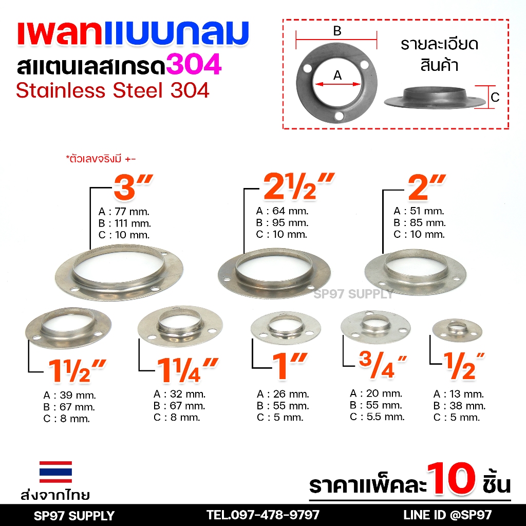 (Pack Of 10) Round Plate Stainless Steel Bracket Size 1/2 "- 3" Grade ...