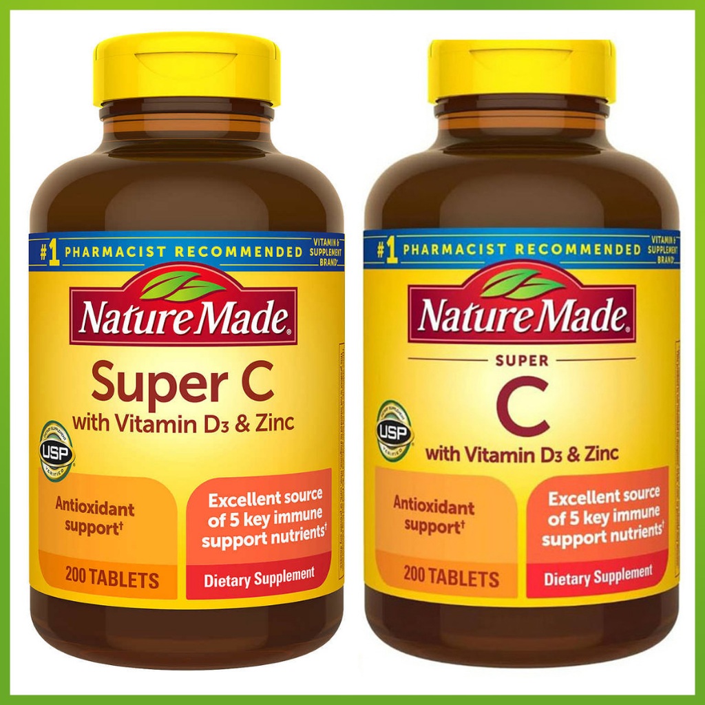 (Exp.09/2026)Nature Made Super C with Vitamin D3 and Zinc 200 Tablets ...