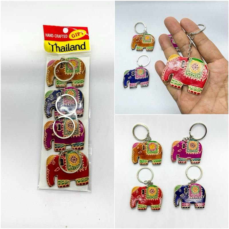 Elephant Keychain Made Of Leather Stamping Pack Of 4 Thailand Thai ...
