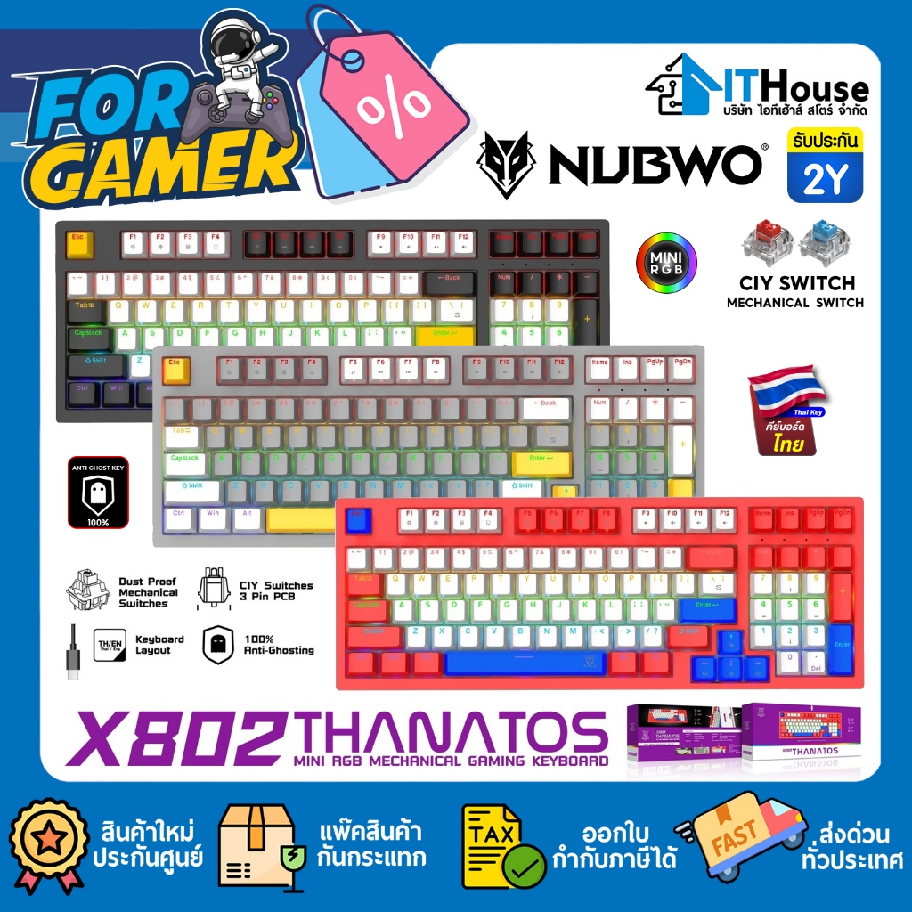 NUBWO THANATOS X802 Keyboard CIY Mini RGB Mechanical 97 Keys Secondary 50 Million Press Anti ...