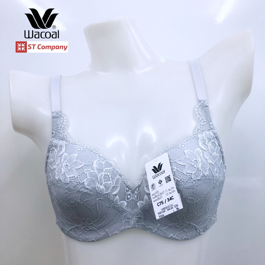 Wacoal Basic Bra Gray (Gray) Model WB9922 4/5 cup Add Bubble Thin Lace Pattern Underwear ...