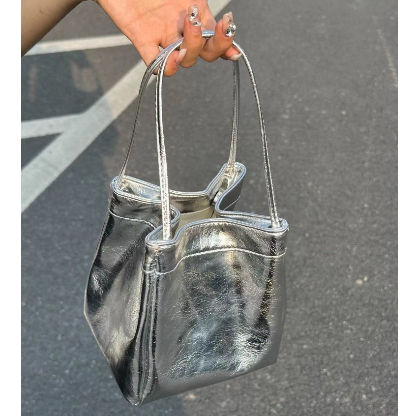 Metallic Pleated Handbag Used With Buttons Closure Inside With Lining 2 ...
