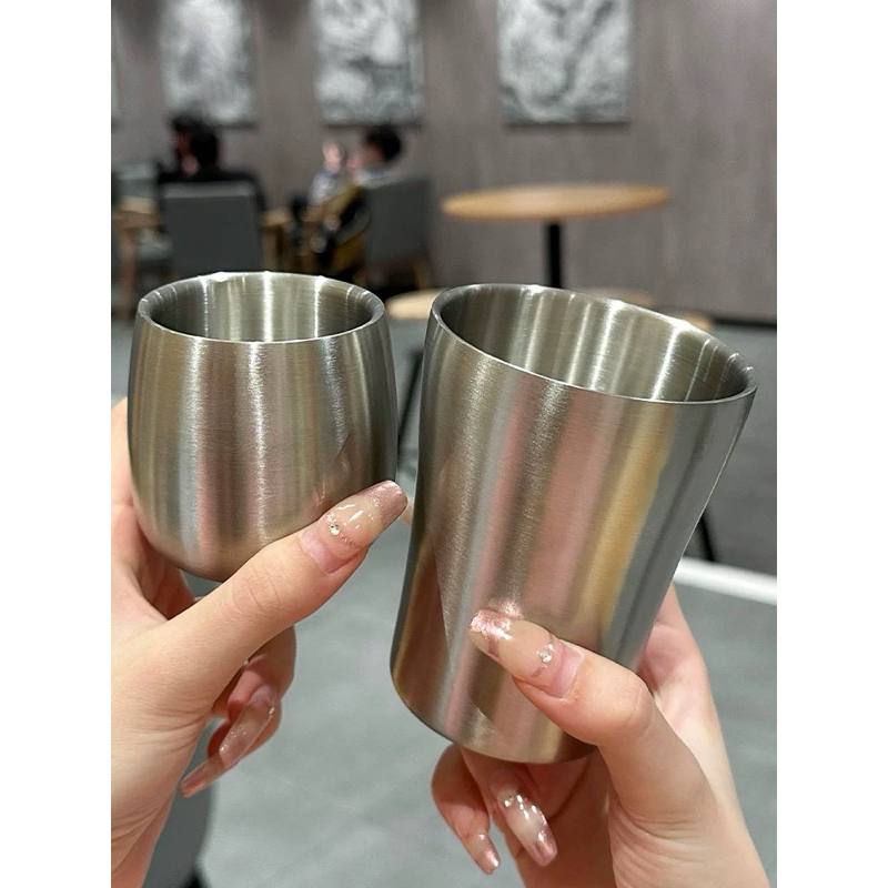 Korean Water Glass Round Bottom Mug 304 Stainless Steel 2 Layers ...