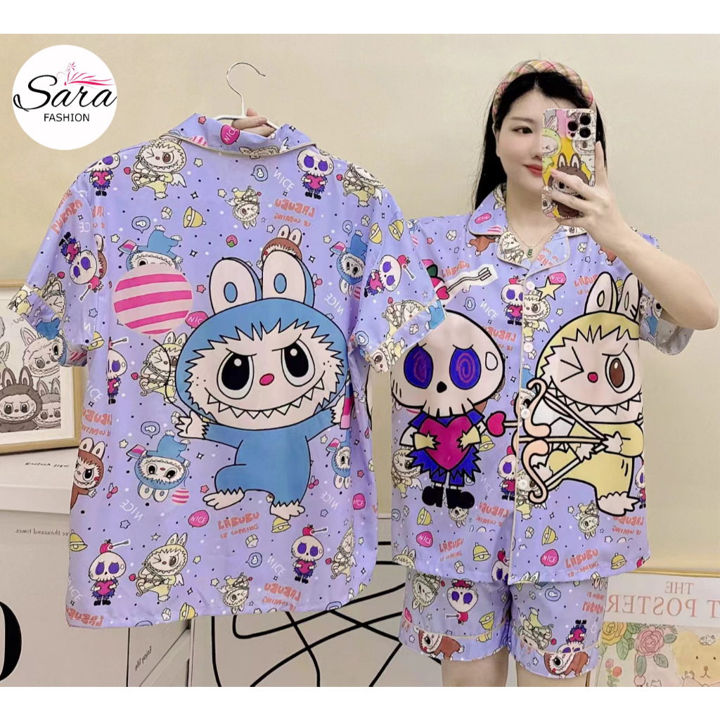 labubu Italian Silk Pajamas Cute Cartoon Pattern Ss11 Short Sleeve ...