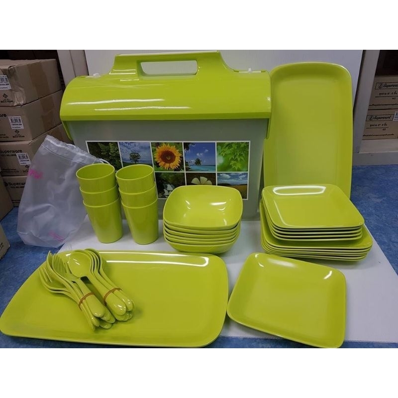 Picnic Melamine Dinnerware Set 39-Piece Green From Srithai Superware ...