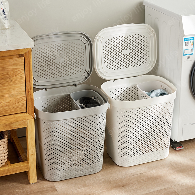 45L/60l Laundry Basket With Lid Multipurpose Plastic Cloth Clothes High ...