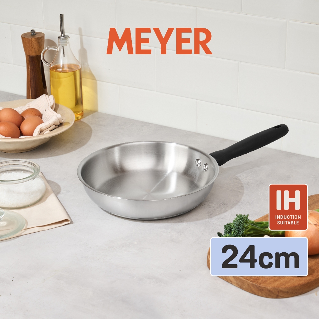 MEYER LUNA SS Stainless Steel Cookware Shallow Wok Size 24cm/ 9.5 Inch ...